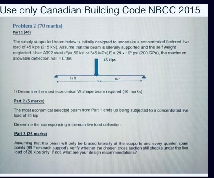 Solved Use only Canadian Building Code NBCC 2015 Problem 2 | Chegg.com