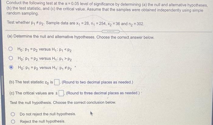Solved Conduct the following test at the a= 0.05 level of | Chegg.com
