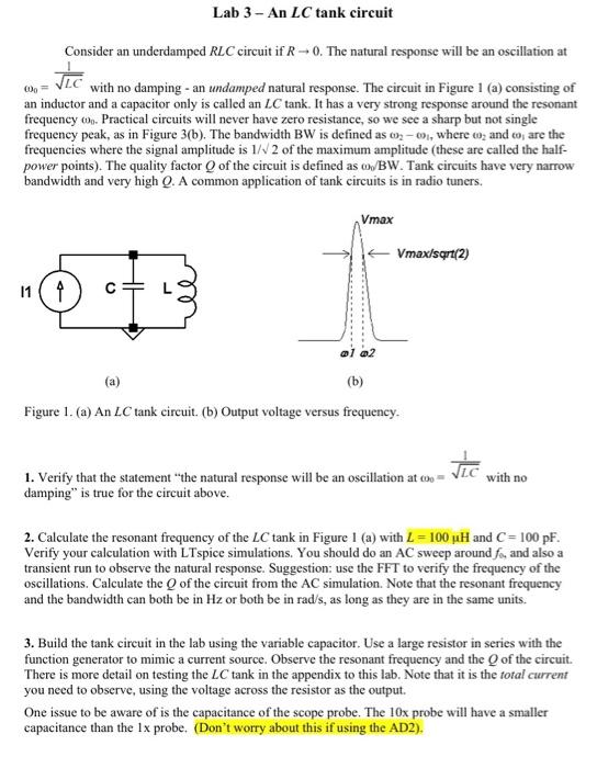Lab 3 - An LC tank circuit 000 Consider an | Chegg.com