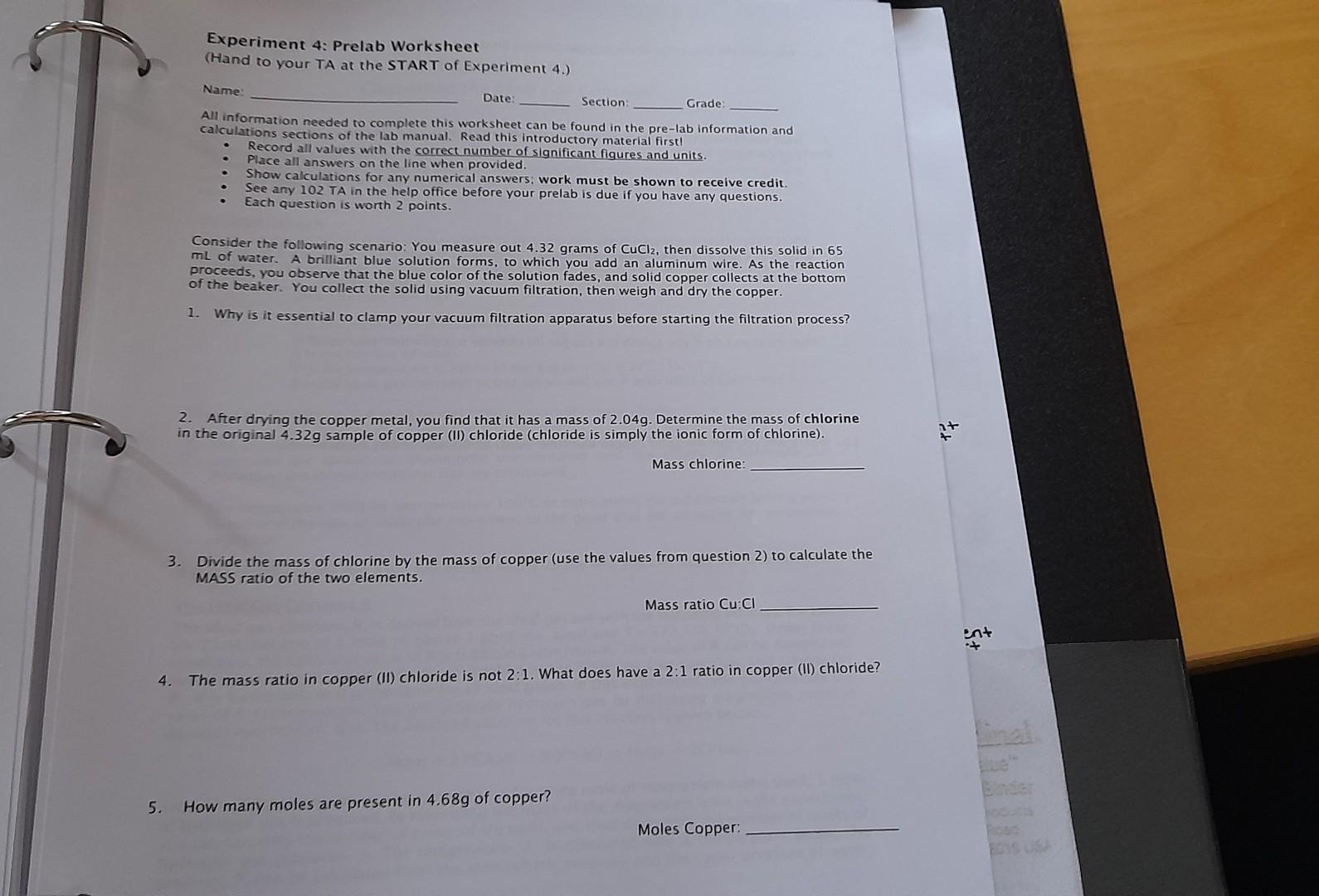 Solved Experiment 4: Prelab Worksheet (Hand to your TA at | Chegg.com