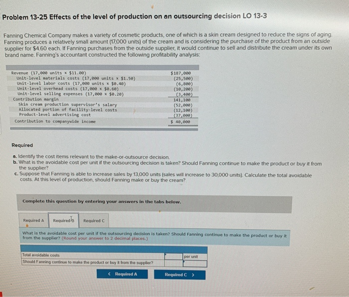 Solved Problem 13-25 Effects of the level of production on | Chegg.com