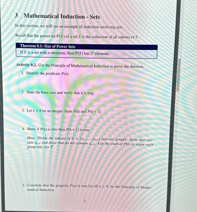 Solved 3 Mathematical Induction - Sets In this section, we | Chegg.com