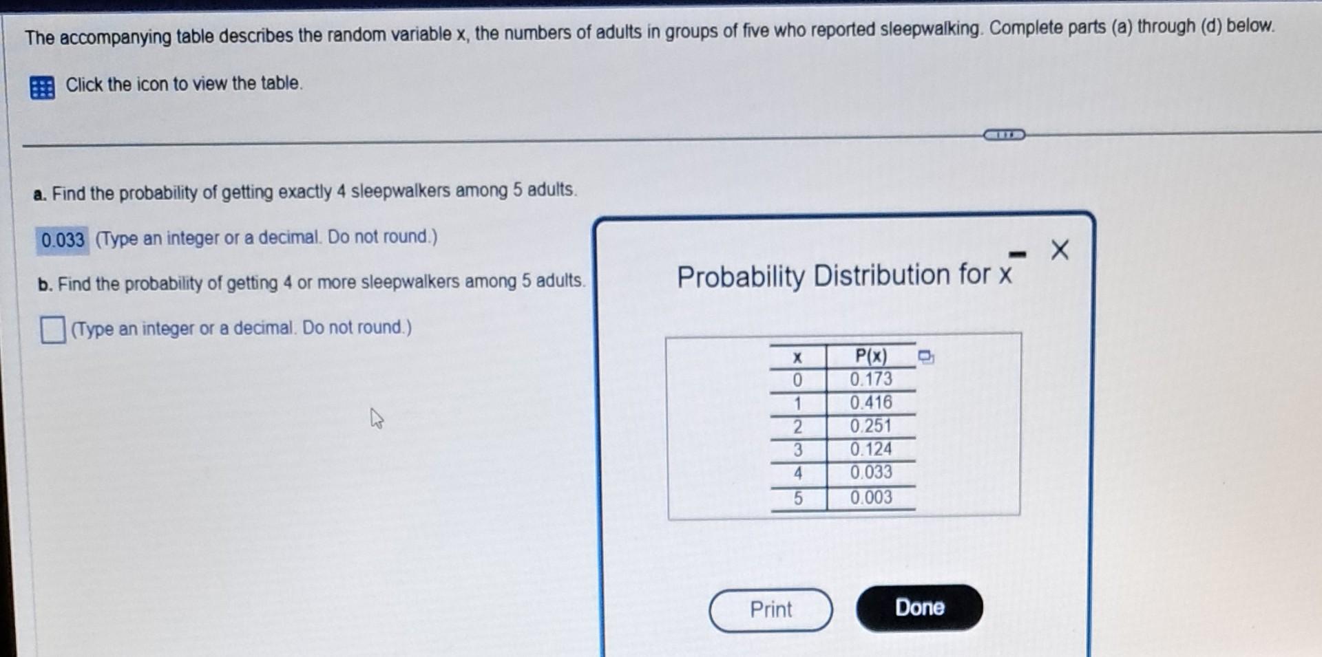 Solved The accompanying table describes the random variable | Chegg.com