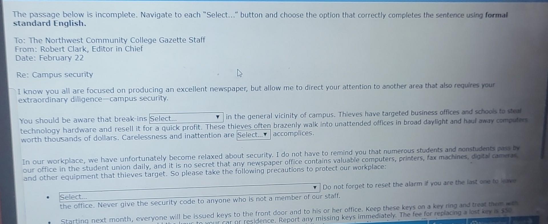 Solved The passage below is incomplete. Navigate to each | Chegg.com
