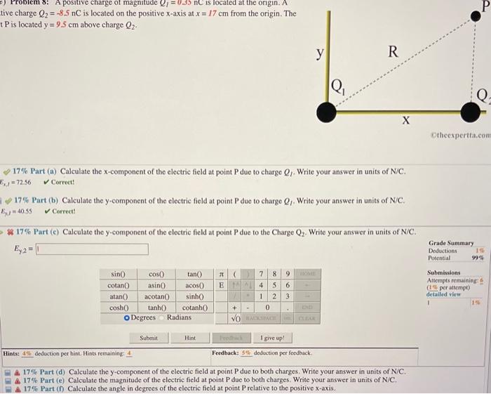 Solved tive charge Q2=−8.5nC is located on the positive | Chegg.com