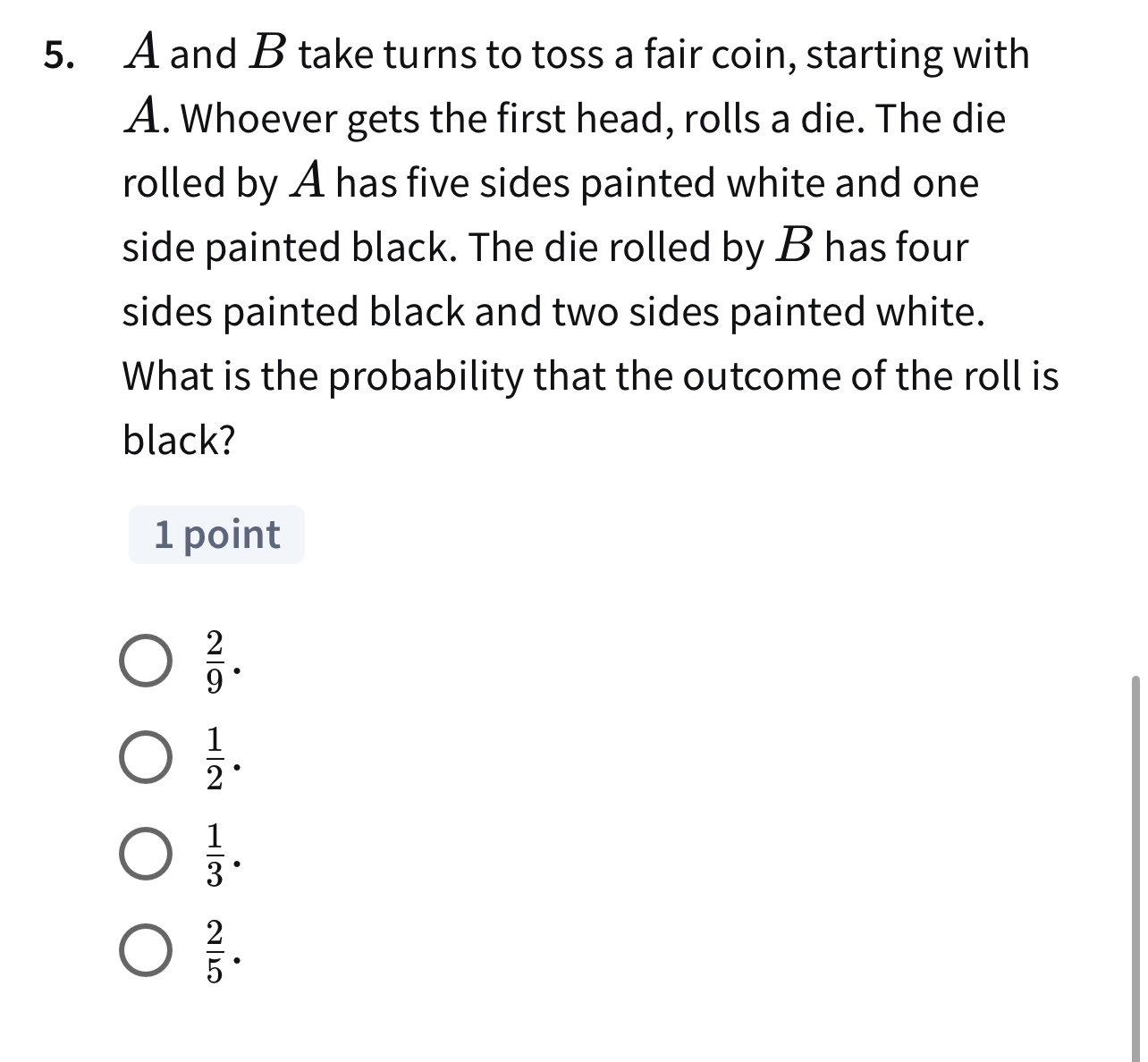 Solved ,A and B ﻿take turns to toss a fair coin, starting | Chegg.com