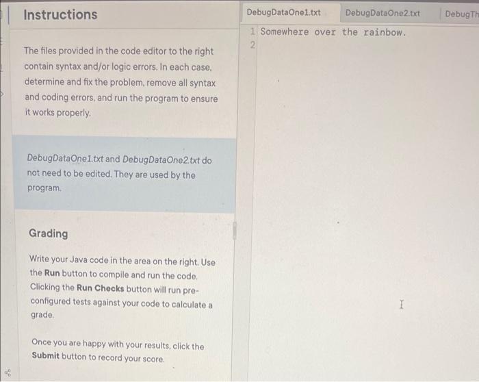 Solved Instructions Debug Th DebugDataOnel.txt | Chegg.com