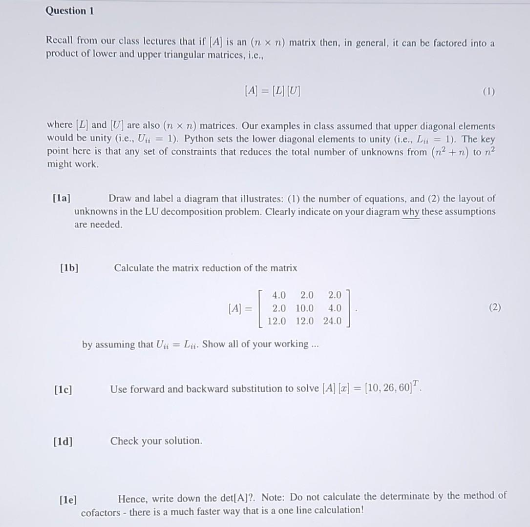 Solved Recall from our class lectures that if [A] is an | Chegg.com