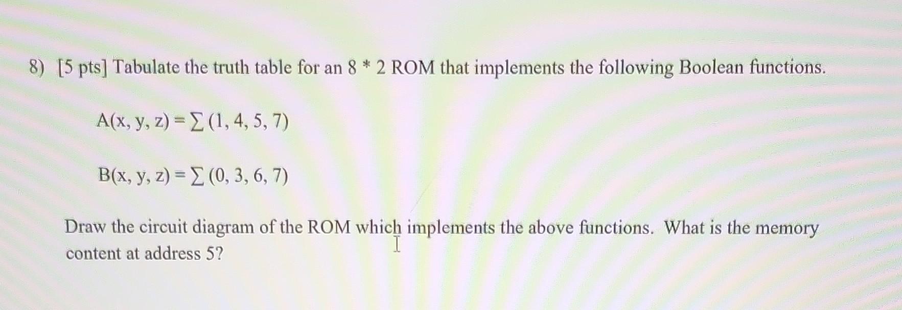 Solved [5 pts] Tabulate the truth table for an 8∗2 ROM that | Chegg.com