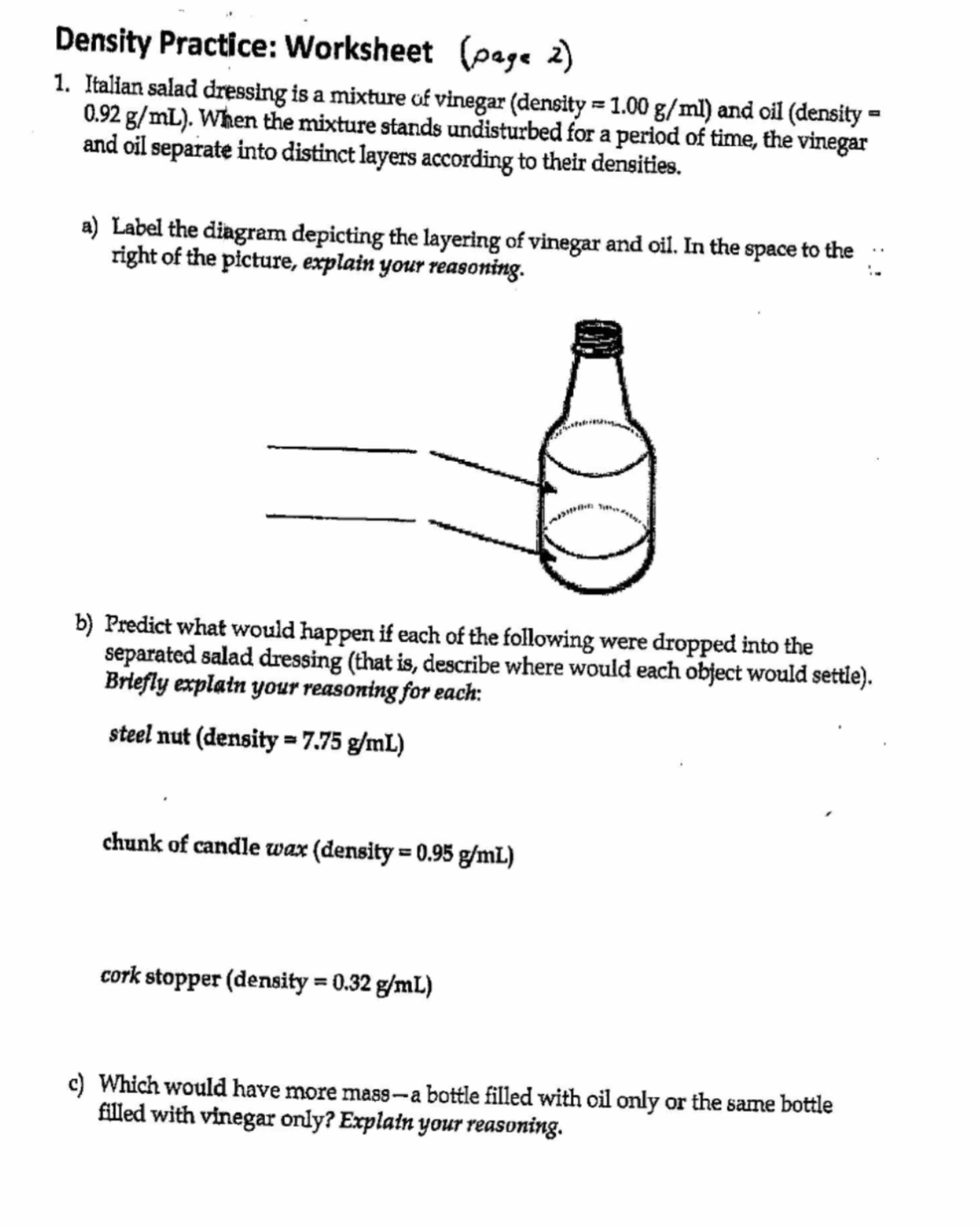 Solved Density Practice: Worksheet (page 2)Italian salad | Chegg.com