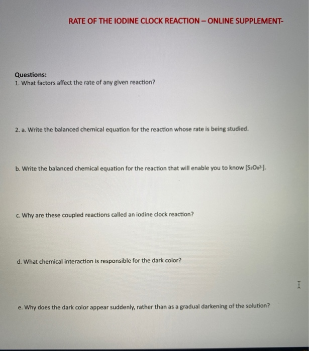 Solved RATE OF THE IODINE CLOCK REACTION - ONLINE | Chegg.com
