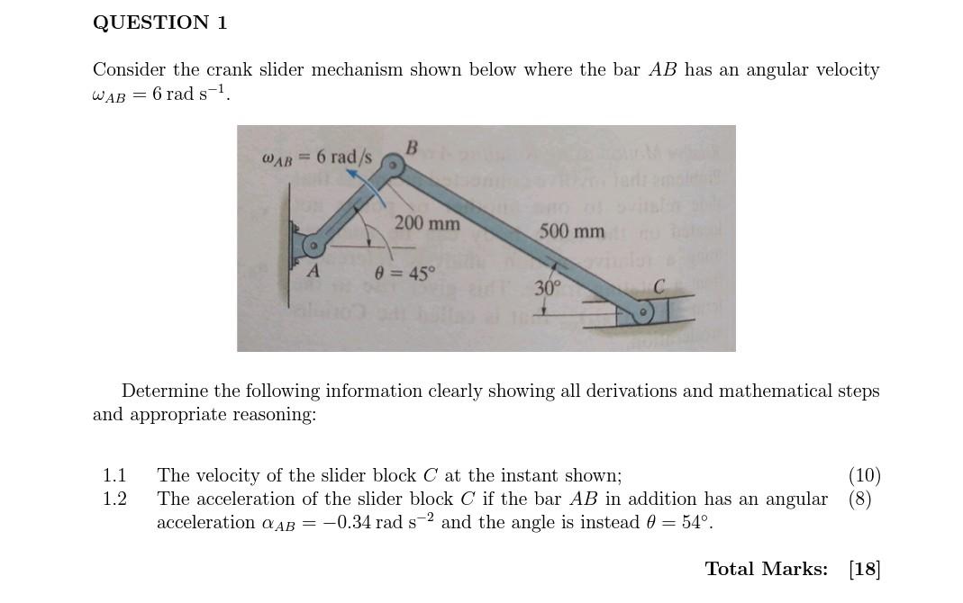 Solved Consider the crank slider mechanism shown below where | Chegg.com