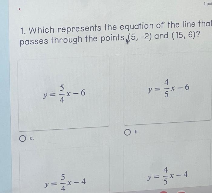 Solved 1. Which represents the equation of the line tha | Chegg.com