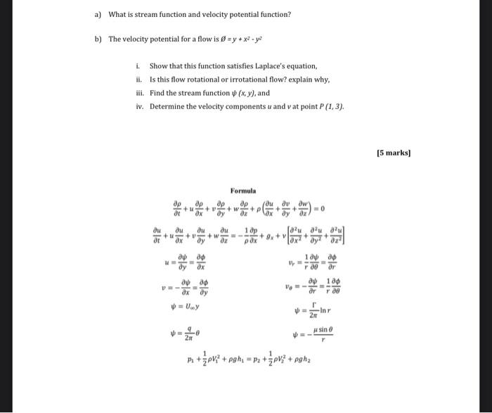 Solved a) What is stream function and velocity potential | Chegg.com