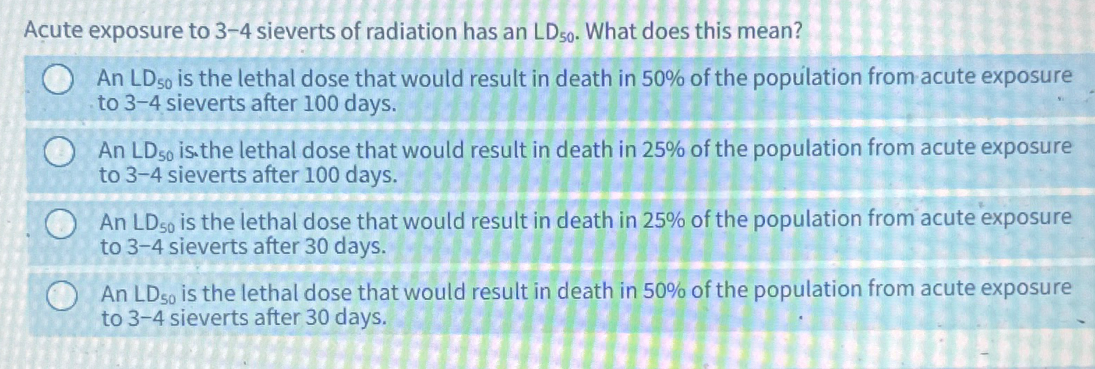 Solved Acute exposure to 3-4 sieverts of radiation has an | Chegg.com