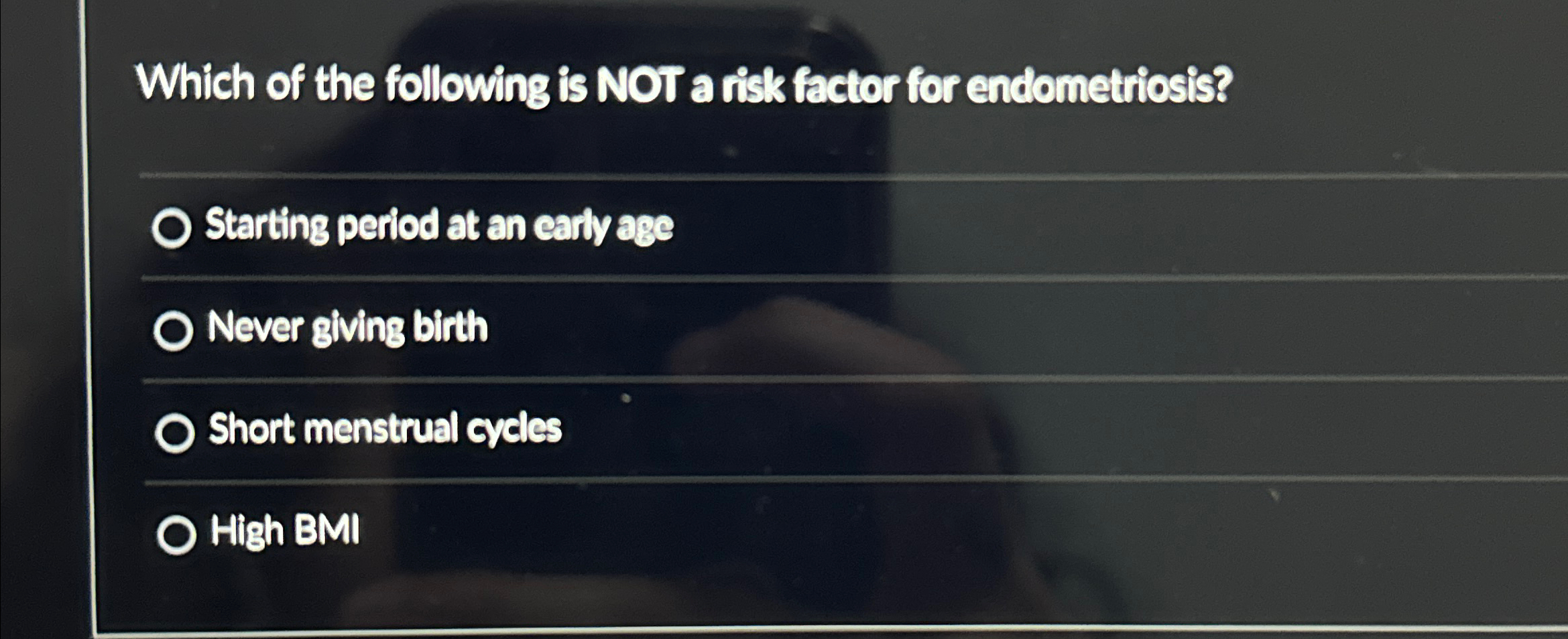 Solved Which of the following is NOT a risk factor for | Chegg.com
