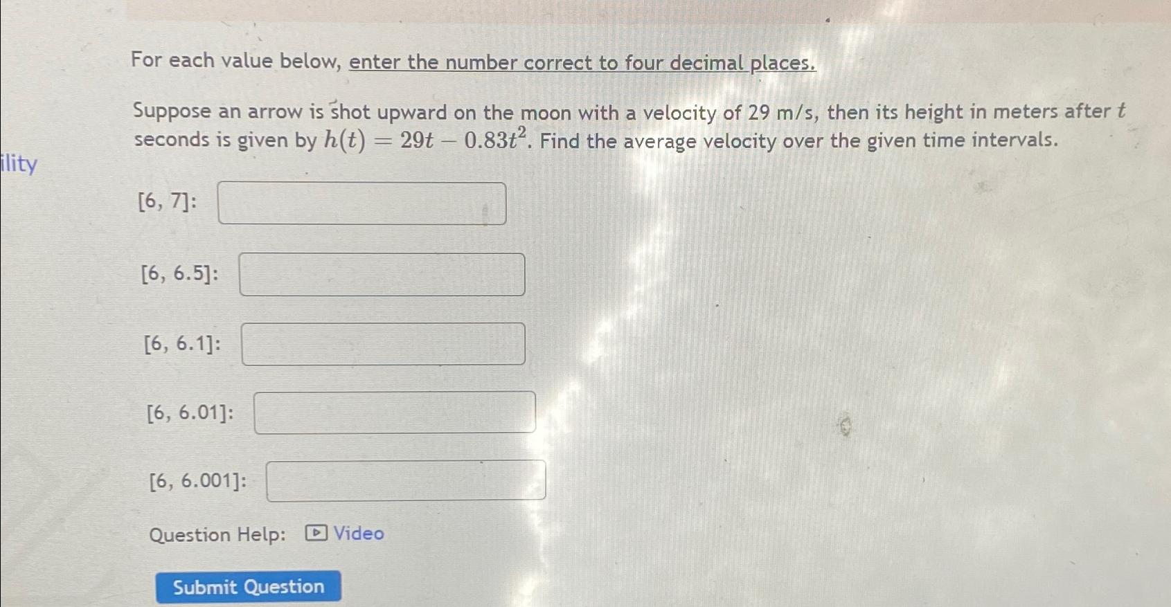 Solved For each value below, enter the number correct to | Chegg.com