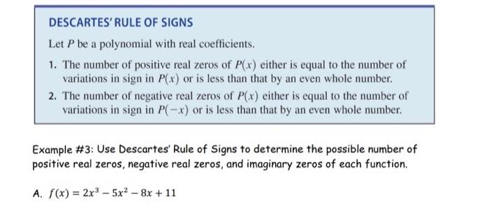 Solved DESCARTES' RULE OF SIGNS Let P be a polynomial with | Chegg.com