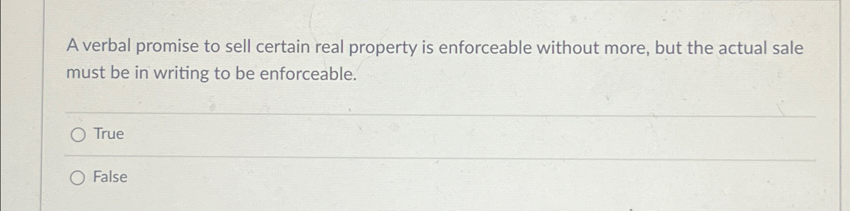 Solved A verbal promise to sell certain real property is | Chegg.com