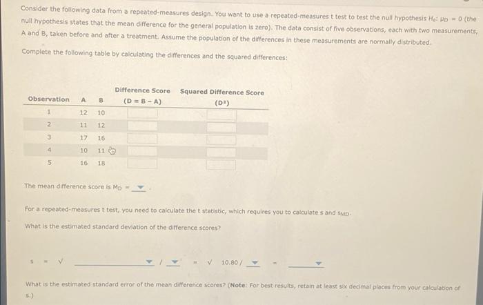 Solved Consider the following data from a repeated-measures | Chegg.com