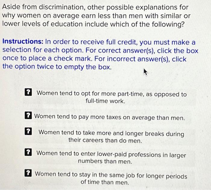 Solved Aside from discrimination, other possible | Chegg.com