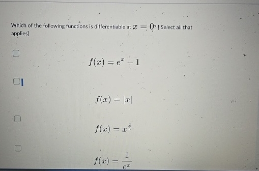 Solved Which of the following functions is differentiable at | Chegg.com