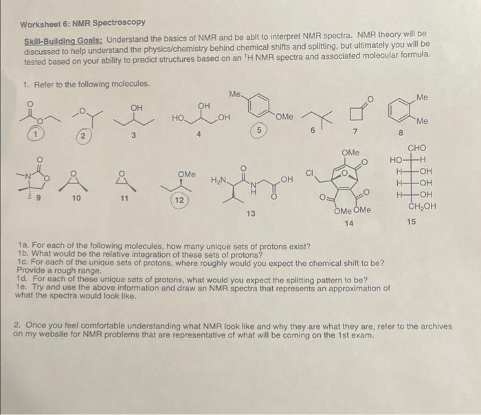 Solved Worksheet 6: NMR Spectroscopy Skill-Building Goals: | Chegg.com