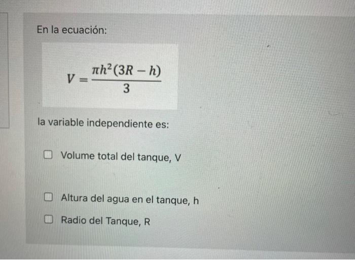 Solved La Ecuaci n V 3 h2 3R h Podria Ser Expresada En Chegg