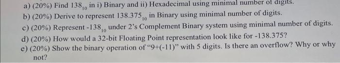 Solved a) (20%) Find 13810 in i) Binary and ii) Hexadecimal | Chegg.com