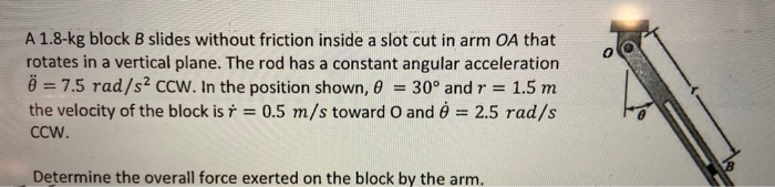 Solved A 1.8 kg block B slides without friction inside a | Chegg.com