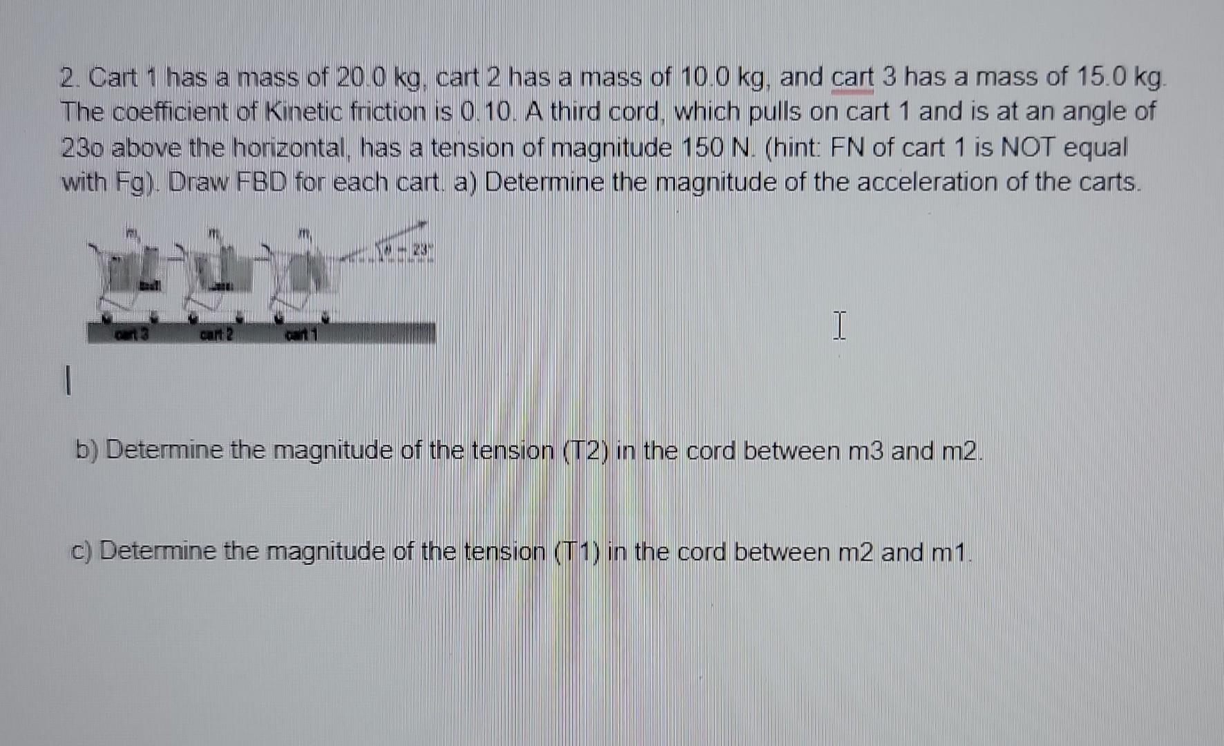 Solved 1. An object of mass, m, is suspended by two cords | Chegg.com