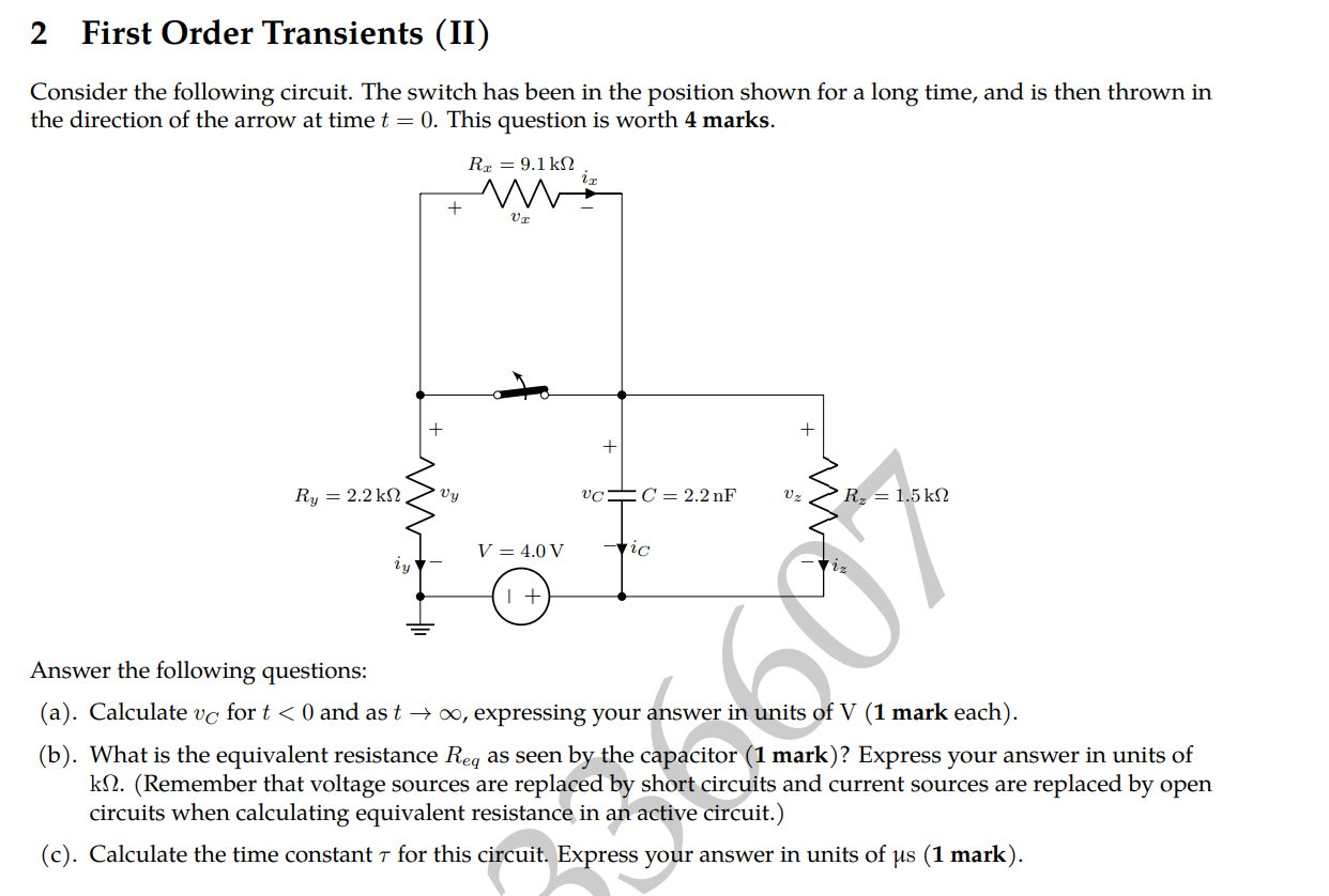 Solved 2 ﻿First Order Transients (II)Consider the following | Chegg.com