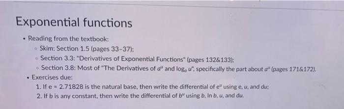 Solved . Exponential functions • Reading from the textbook: | Chegg.com