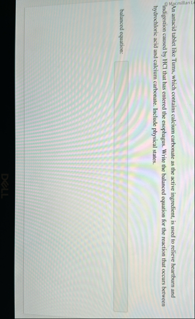 Solved 52 ﻿An antacid tablet like Tums, which contains | Chegg.com