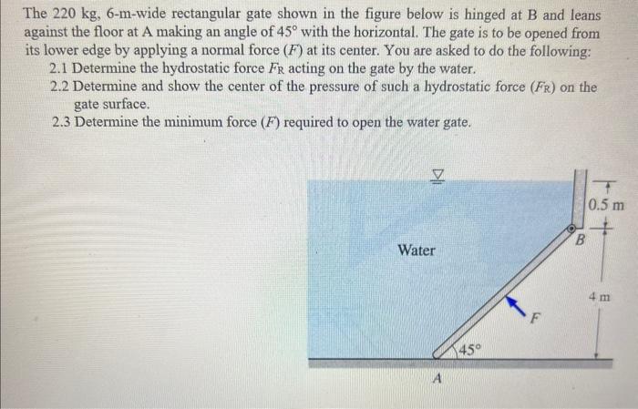 Solved The 220 kg,6-m-wide rectangular gate shown in the | Chegg.com