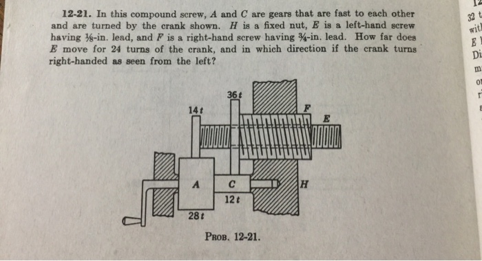 Solved 12-21. In this compound screw, A and C are gears that | Chegg.com