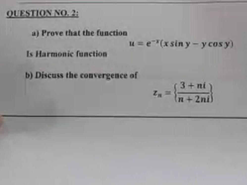 Solved a) Prove that the fusction u=e−x(xsiny−ycosy) Is | Chegg.com