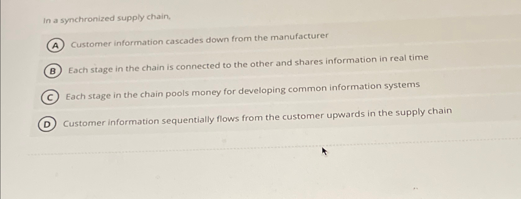 Solved In a synchronized supply chain.Customer information | Chegg.com