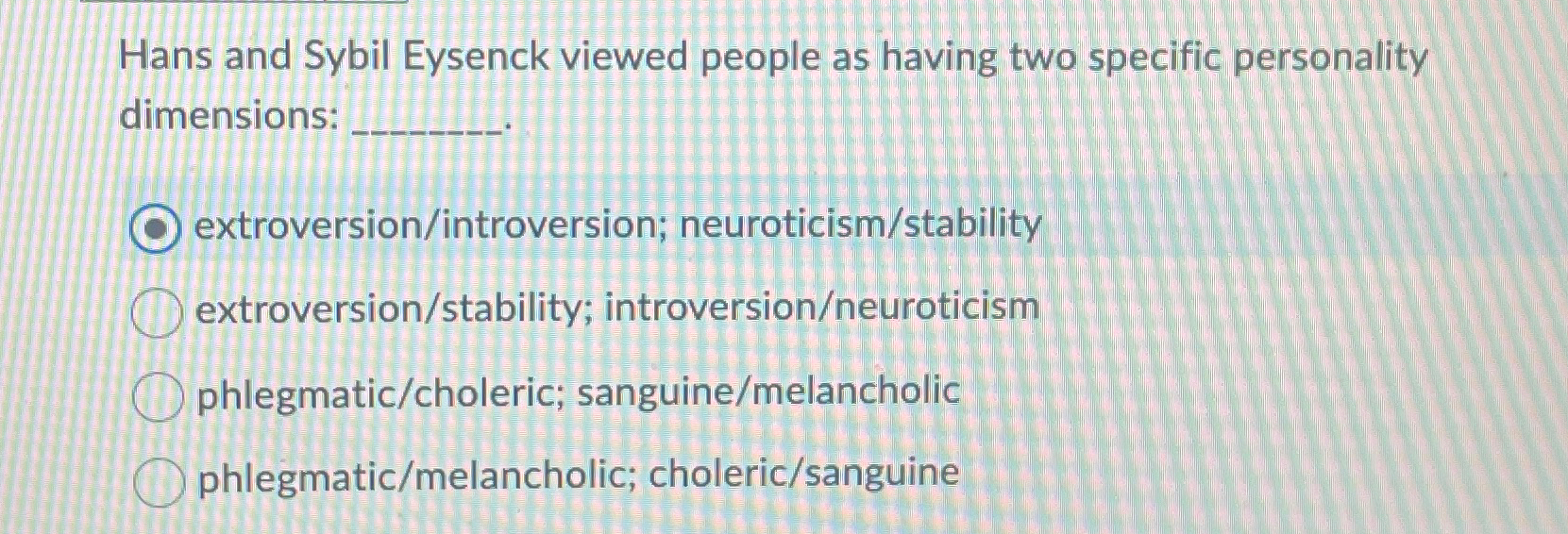 Solved Hans and Sybil Eysenck viewed people as having two | Chegg.com