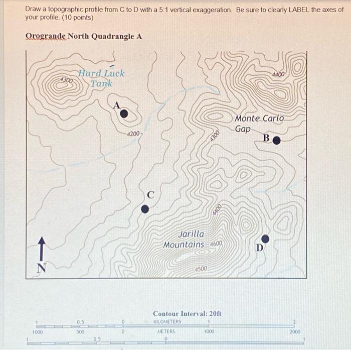 Solved Draw a topographic profile from C to D with a 5:1 | Chegg.com
