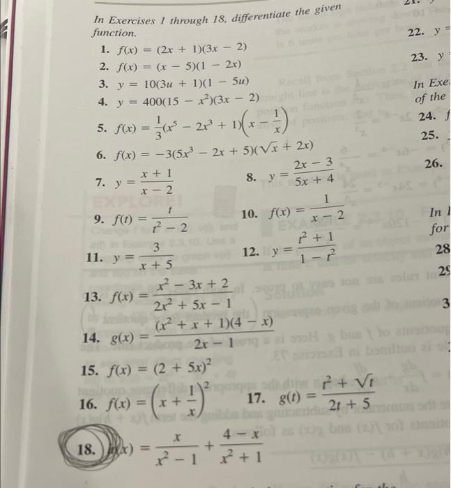 Solved In Exercises 1 through 18, differentiate the given | Chegg.com
