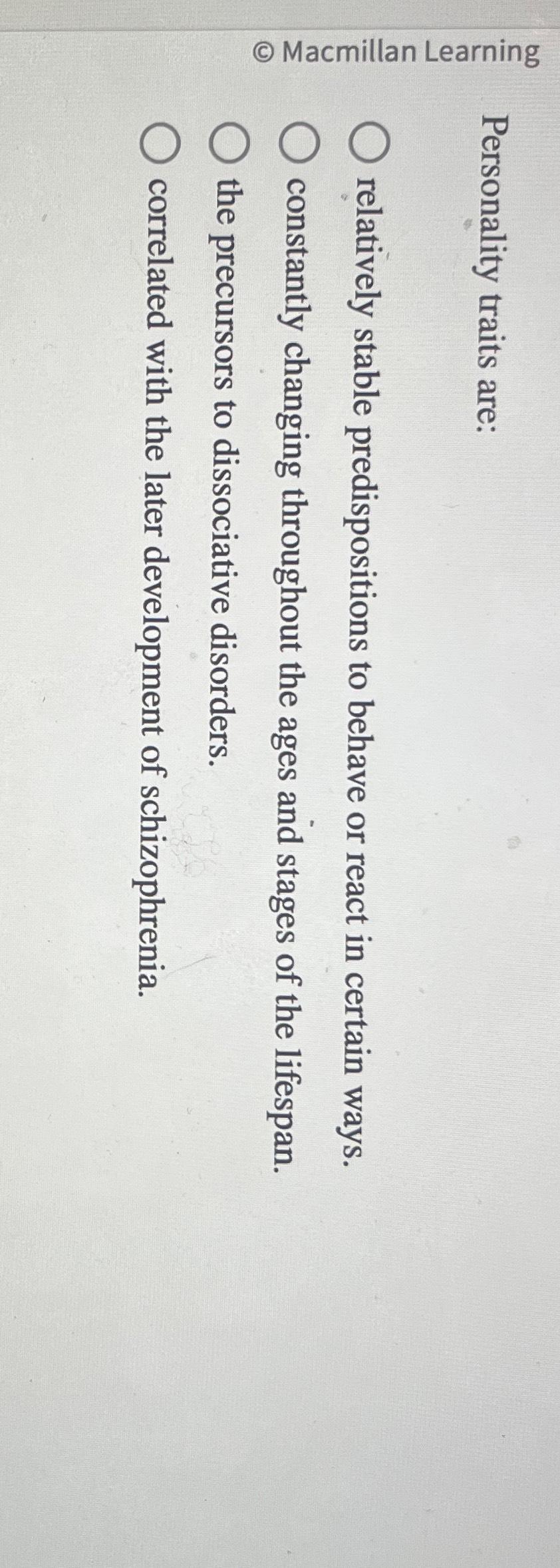Solved Personality traits are:relatively stable | Chegg.com