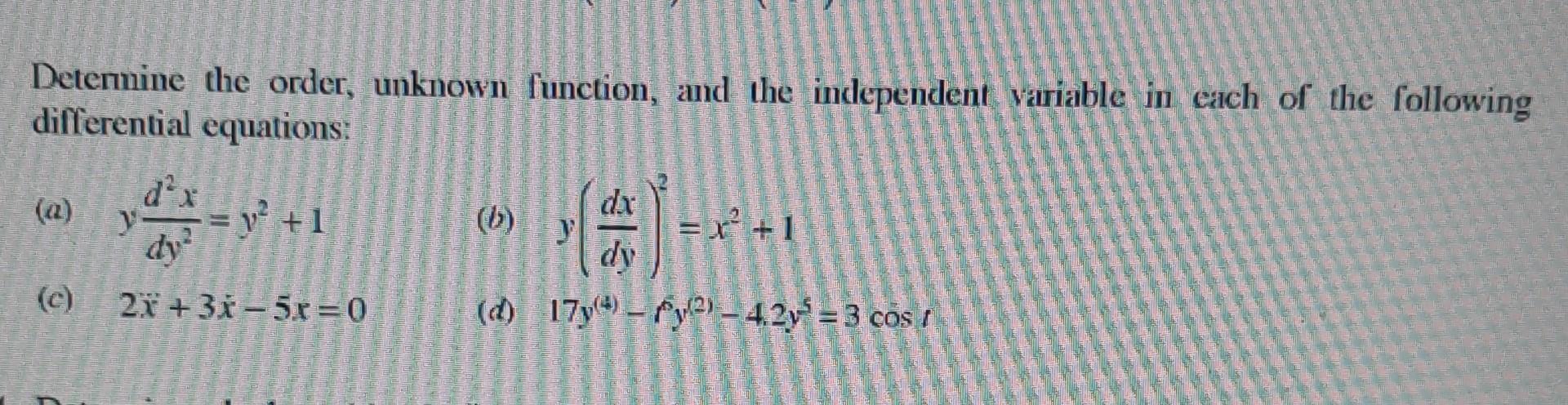 Solved Determine the order, unknown function, and the | Chegg.com