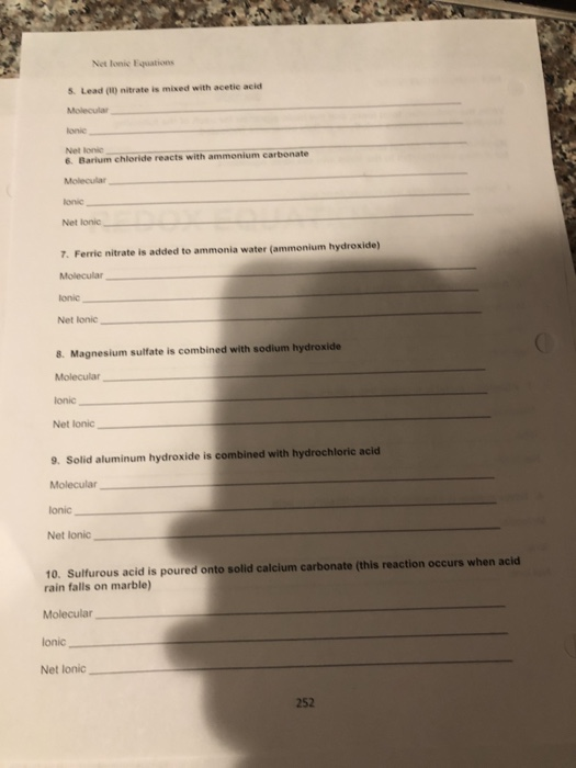 Solved Netlone Equations NET IONICS HOMEWORK NAME SECTION | Chegg.com