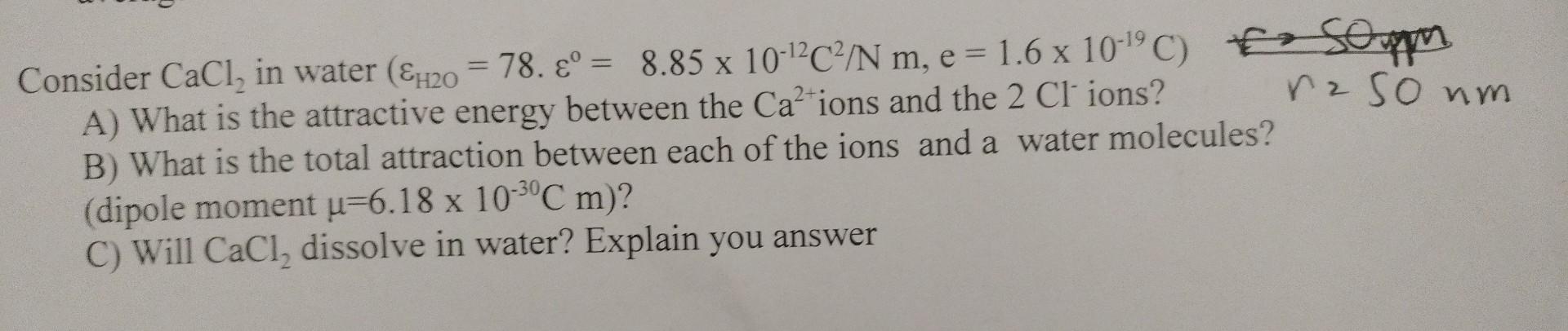 Solved Consider CaCl2 in water | Chegg.com