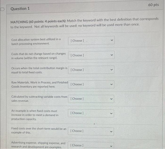Solved Question 1 MATCHING (60 points: 4 points each): Match | Chegg.com