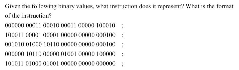 Solved Given the following binary values, what instruction | Chegg.com