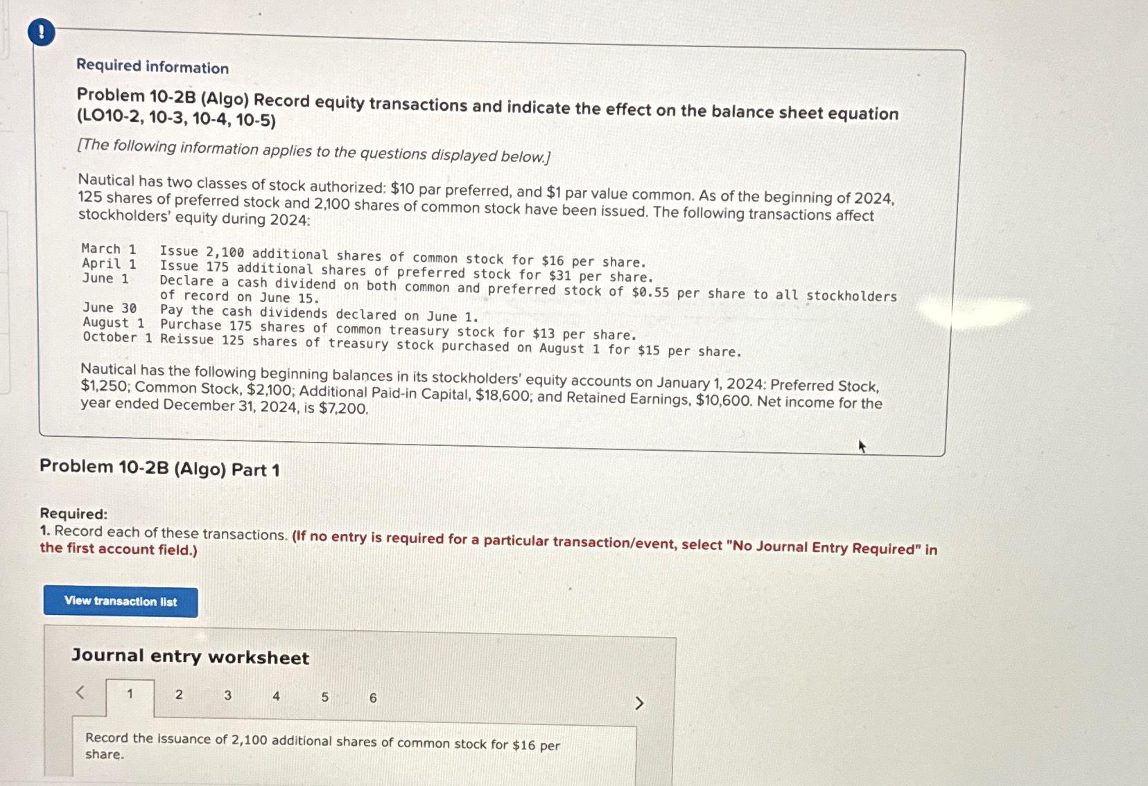 Solved Required informationProblem 10-2B (Algo) ﻿Record | Chegg.com