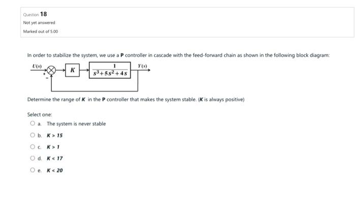 Solved In order to stabilize the system, we use a P | Chegg.com