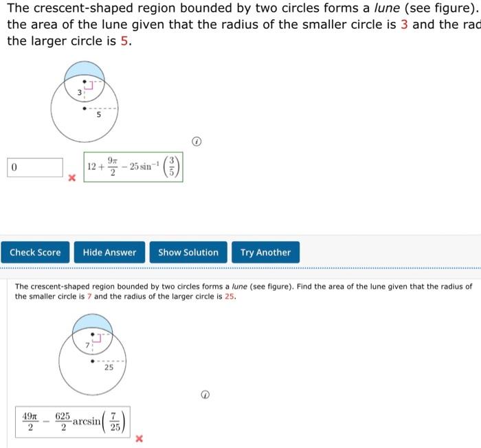 Solved The cresent-shaped region nounded by two circles | Chegg.com
